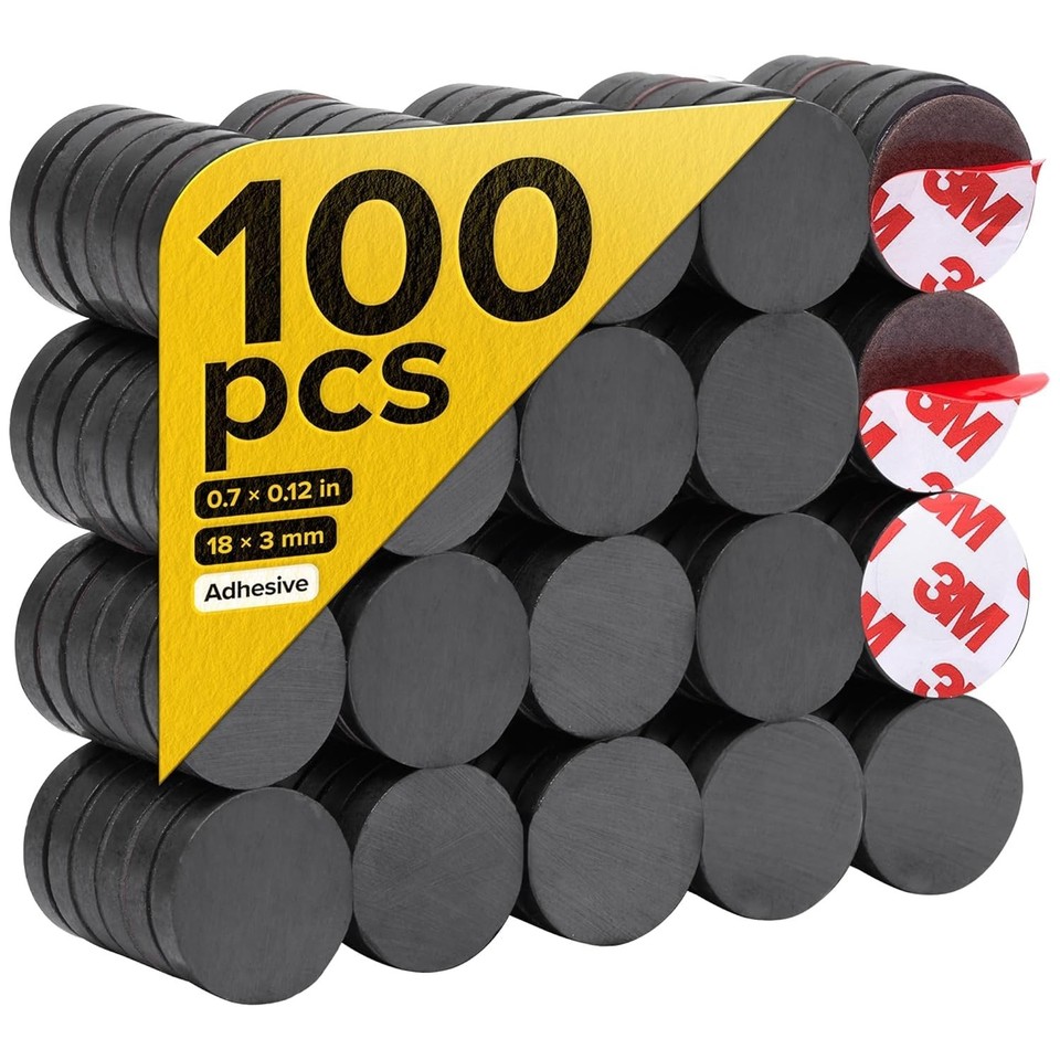 Strong Ceramic Round Magnets With Adhesive Backing 0.7x0.12"/18x3mm ...