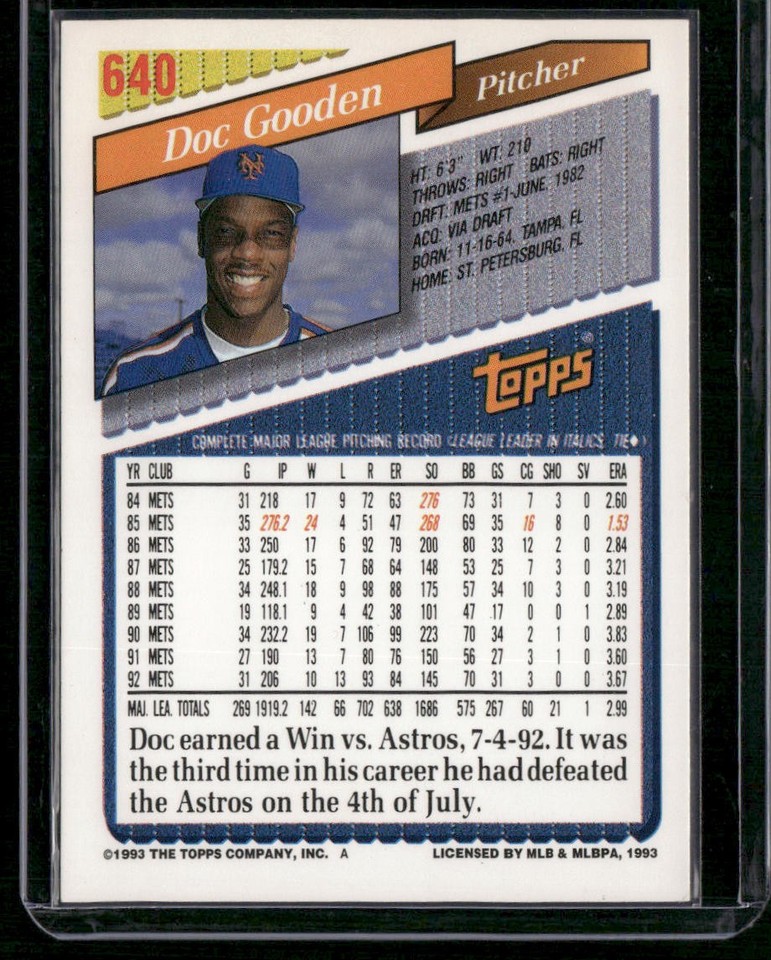 1993 Topps #640 Dwight Gooden Gold | eBay