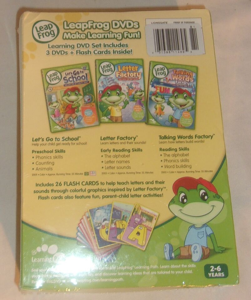 LEAP FROG LEARNING DVD SET 3 DVDs + 26 FLASH CARDS BOX SET NEW SEALED ...