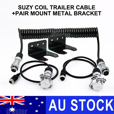 4M Heavy Duty Trailer Cable Suzy Coil+Pair Mount Bracket Kit For ...