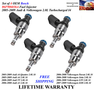 4x OEM Bosch Injectors For A3 A4 TT EOS Jetta Golf GTI 2.0L Turbo ...