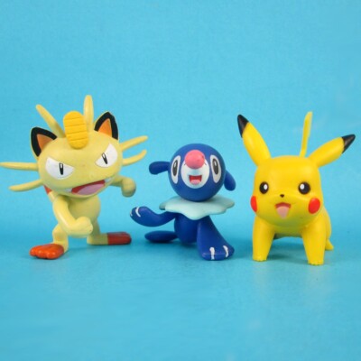 Pokémon 1.5” Figure Lot of 3 ~ Pikachu, Poplio + Meowth ~ Tomy + WCT ...