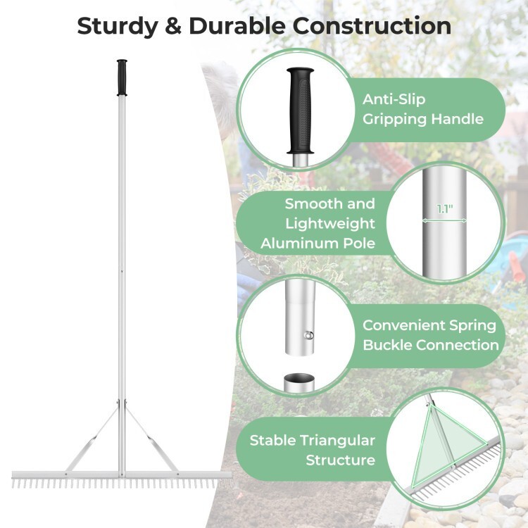 36" Landscape Rake Tool Aluminum Wide Rake Heavy Duty w/Double-Sided ...