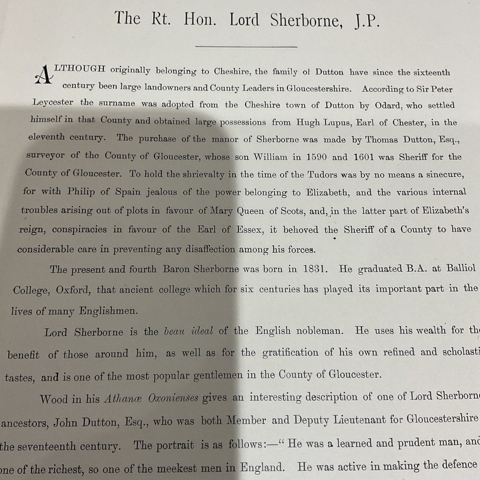 GLOUCESTERSHIRE Leaders - c1906 Print - Lord SHERBORNE - EDWARD DUTTON ...