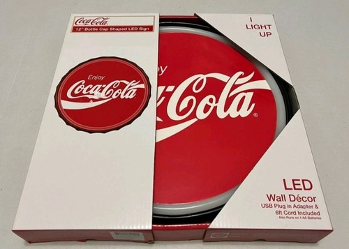 Brand New Coca-Cola 12 Inch Bottle Cap LED Lighted Sign Red Script Logo ...