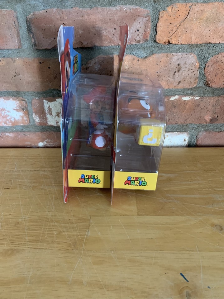 LOT (2) Jakks Pacific 4” MARIO w/ MUSHROOM & GOOMBA w/ QUESTION BLOCK ...