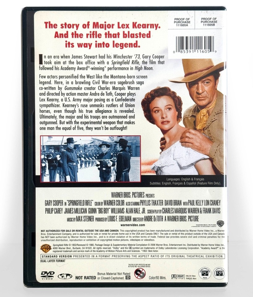 Springfield Rifle (DVD, 1952, Full Screen) Like New ! Gary Cooper Paul ...
