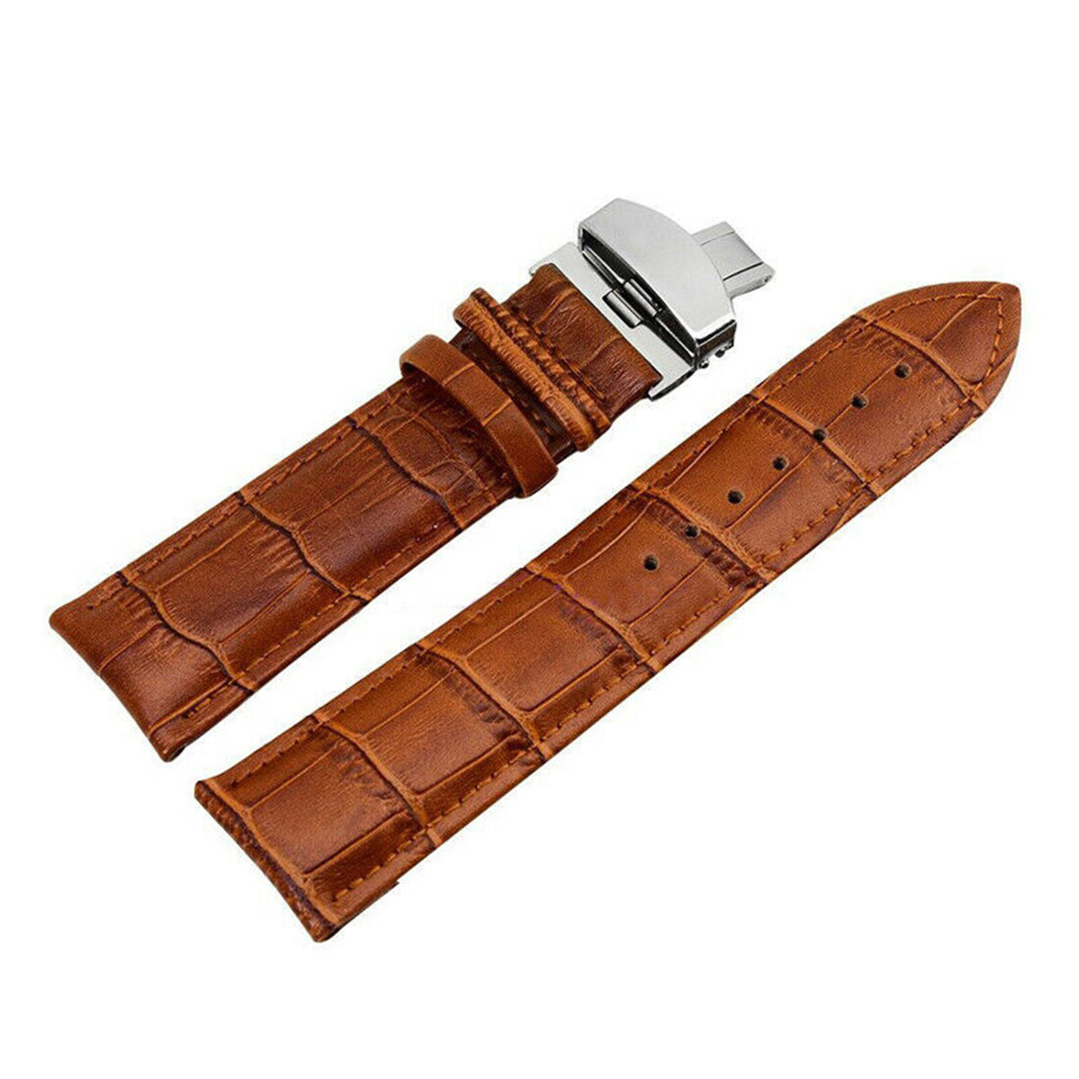 Universal Genuine Leather Wrist Watch Band Strap Butterfly Clasp Buckle ...