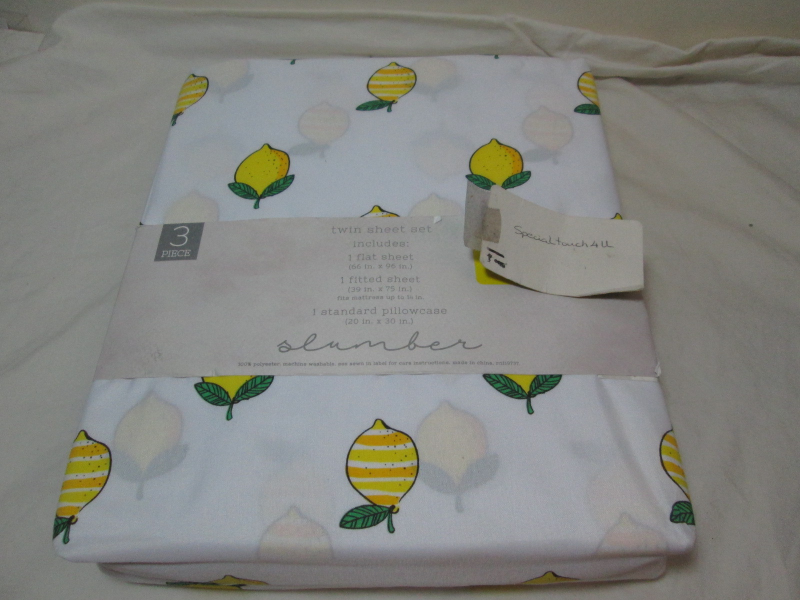 New Slumber Twin Sheet Set LEMON ~ Yellow, Green and White NIP | eBay