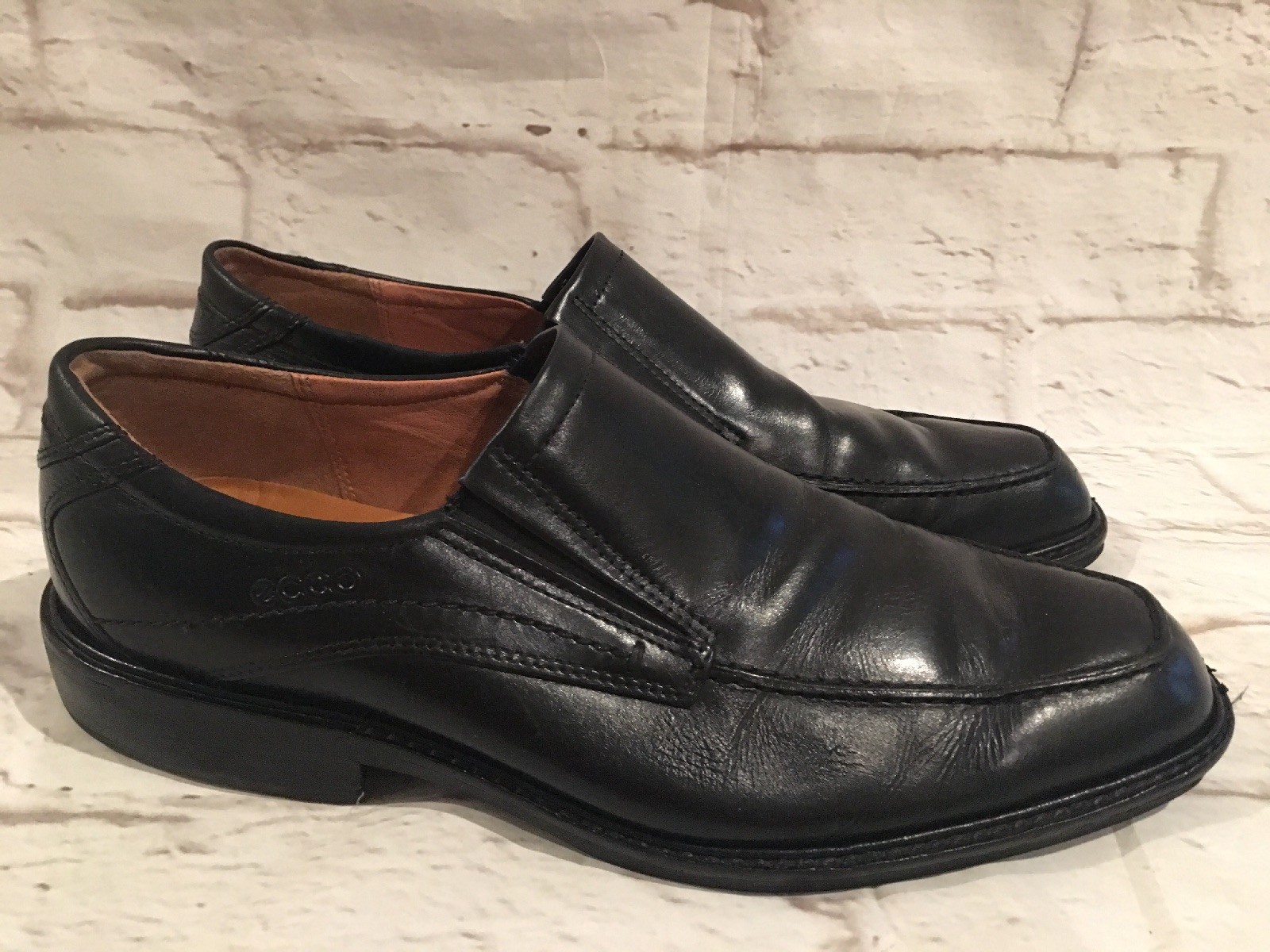 ECCO Shock Point Black Leather Loafers Men's Size 44 … - Gem