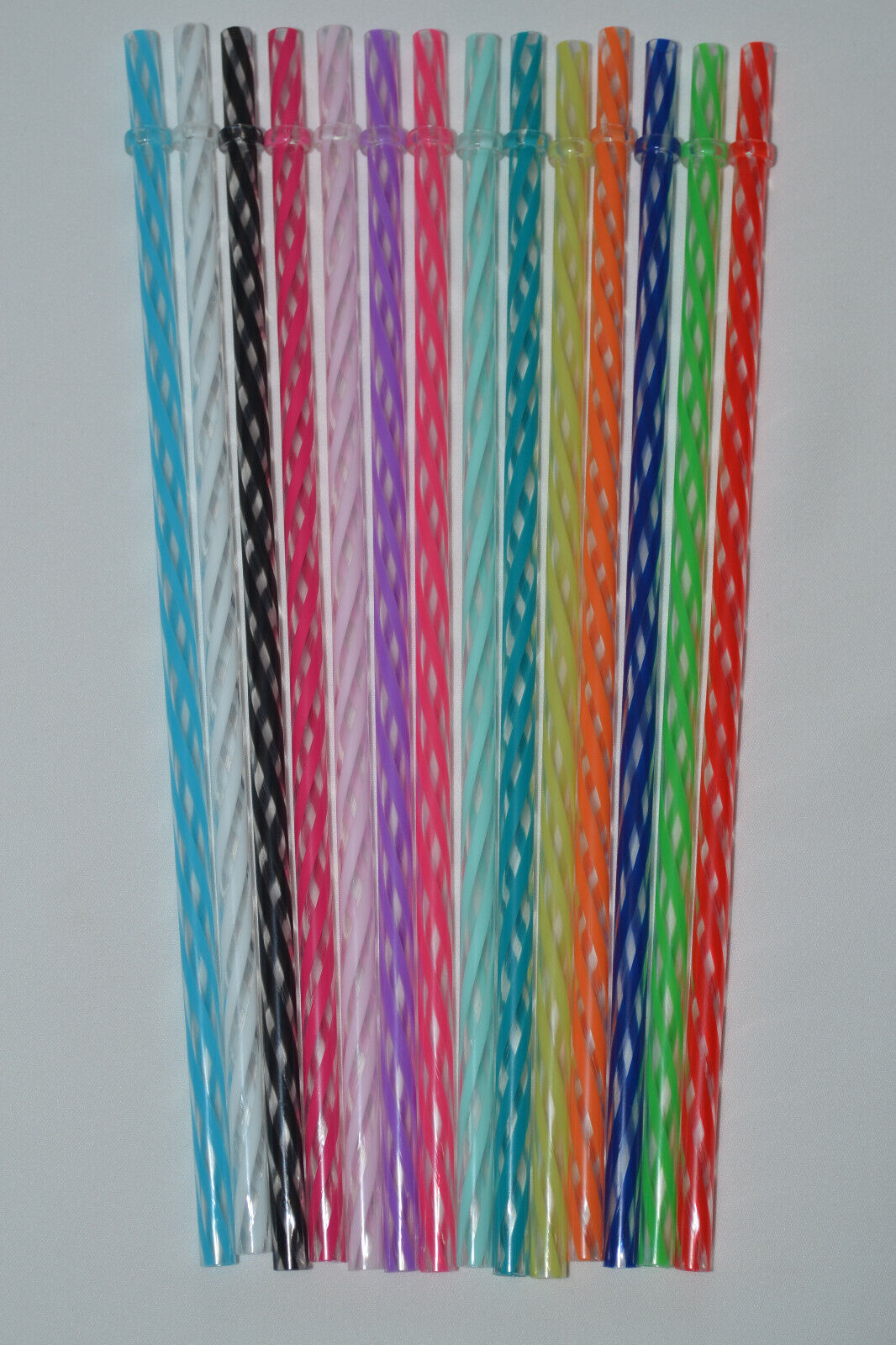 100 Mixed 11 Reusable Straws Clear Swirly Colors Hard Plastic Acrylic