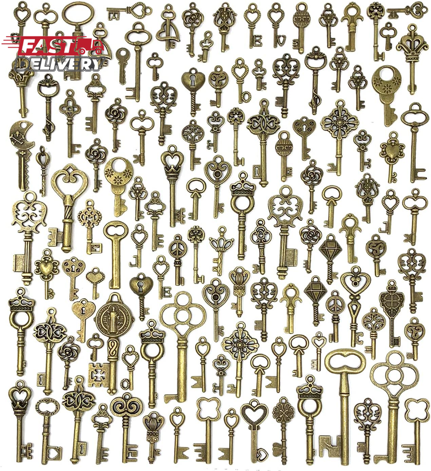 125 PCS Vintage Skeleton Key Set Charms, JIALEEY Mixed Antique Style Bronze Bras | eBay