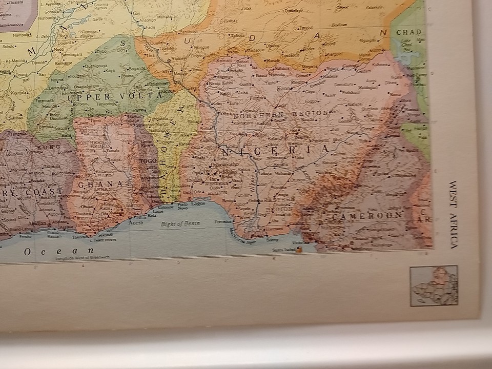 Vintage WEST AFRICA Atlas Map 1962 MSM Rand McNally Cosmopolitan World ...