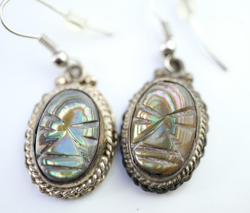 ABALONE Figurative Face DOUBLET Abalone Shell Dangle Drop Earring ...