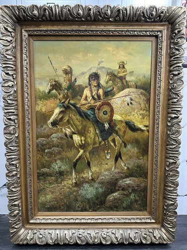 Vintage Troy Denton Native American Large Oil Painting | eBay
