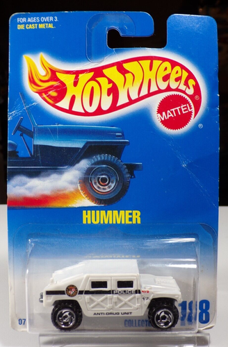 Hot Wheels HUMMER 1991 New Model Blue Card #188 WHITE POLICE CAR NOSC ...
