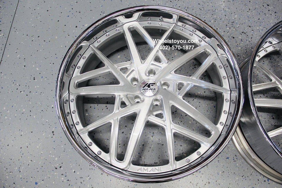 New 24" Amani Bueno Forged Brushed Chrome Staggered Wheels Set 4) 5x4 ...