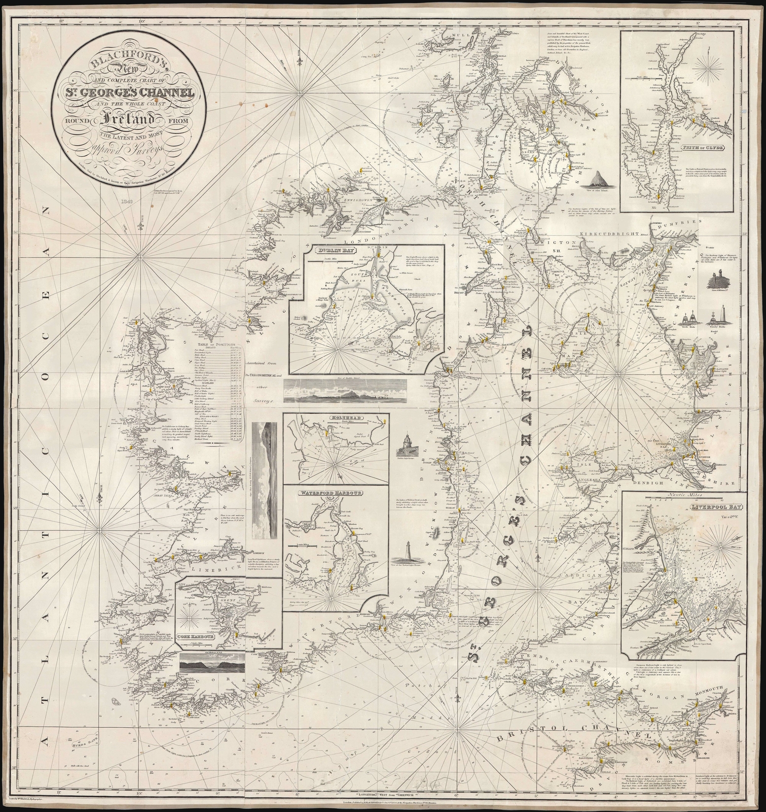 1834 Blachford Nautical Chart or Maritime Map of St. George's Channel ...