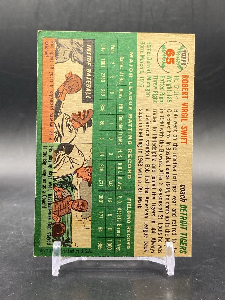 1954 Topps #65 Bob Swift Detroit Tigers Vintage Baseball Trading Card ...