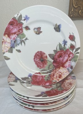 Gracie Bone China, Dessert Plates, Floral, Butterfly Sandra's Rose ...