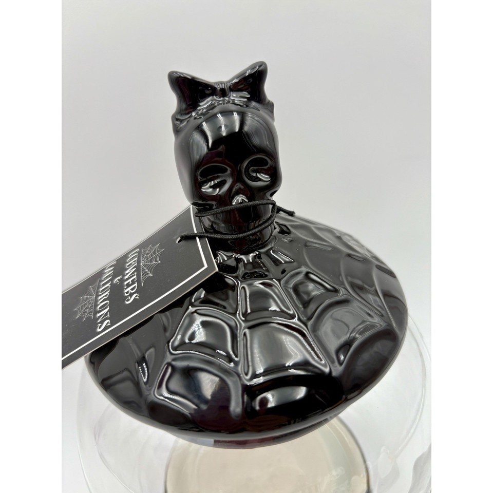 Cobwebs and Cauldrons Glass Candy Jar Skull Figural Halloween Decor New ...