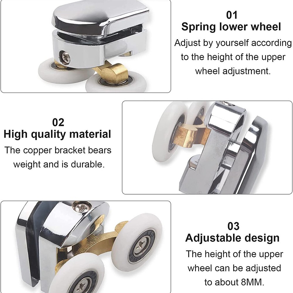 4Pcs/ Shower Screen Door Rollers Zinc-Alloy Runners Wheels Twin Top ...