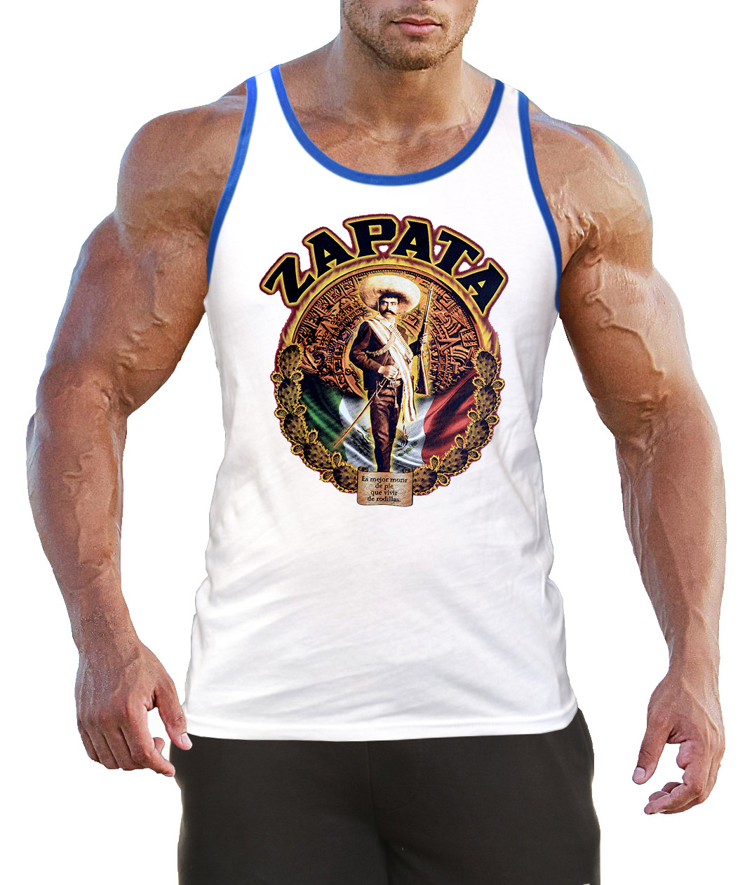 Men's Zapata Mexico Flag White Tank Top BL Mexican Pride Aztec Calendar ...