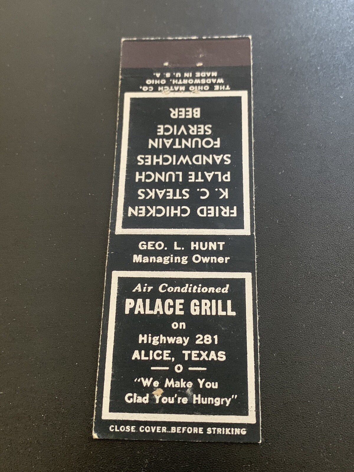Vintage Texas Matchbook: “Palace Grill” Alice TX | eBay