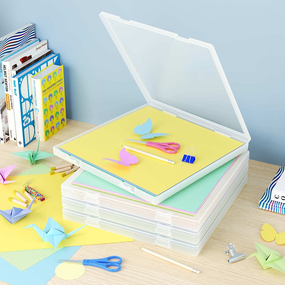 12 X 12 Paper Storage, 4 Pack Scrapbook Storage Box for 12" X 12" Paper ...