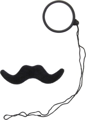 Stick On Black Moustache & Monocle Eye Glass 20s 30s Fancy Dress ...