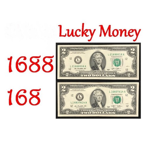 Lot of 2 - $2 Fancy Bills / Notes - Lucky Money Numbers 168 ...