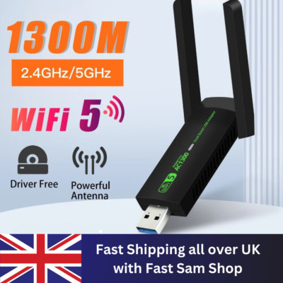 1300Mbps USB WIFI Adapter Wireless Network Dongle Dual Band 5G ...