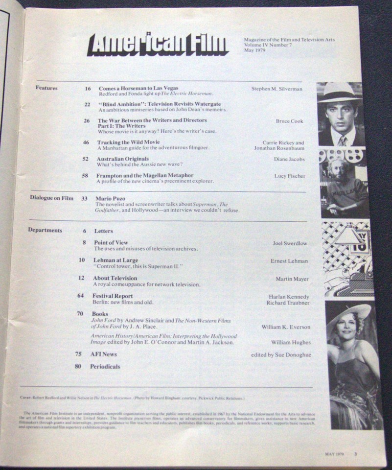 American Film Magazine -May 1979. AFI, Robert Redford, Mario Puzo | eBay