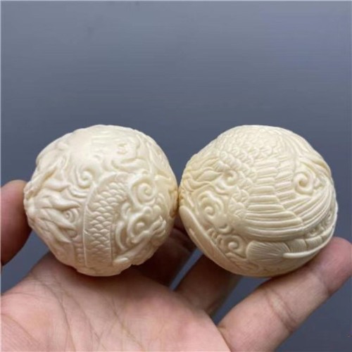 Tagua Nut Dragon Phoenix Ball Solid Carving Health Grip Toy Elder Gift ...