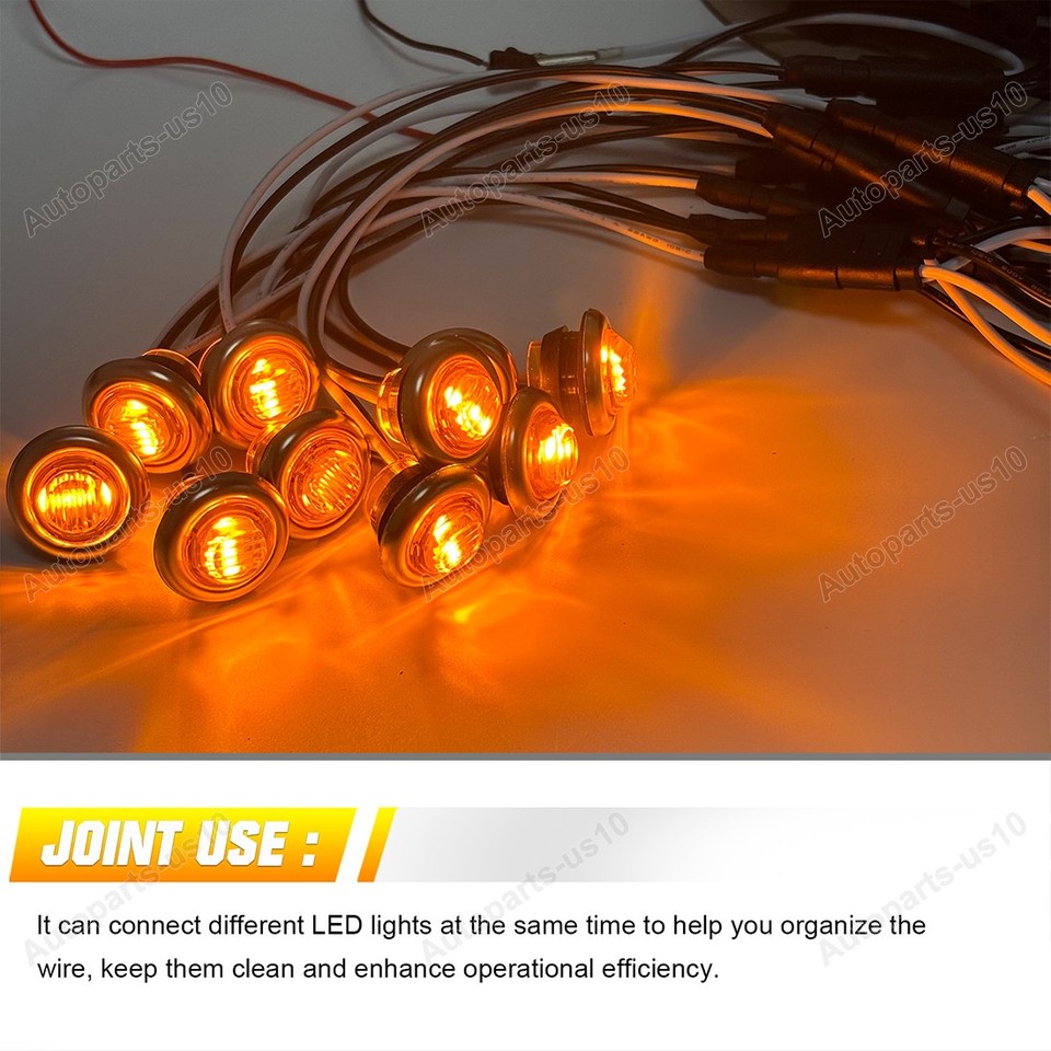 20x Amber 3/4" Marker Light LED Trailer Clearance w/Plug & Stainless ...