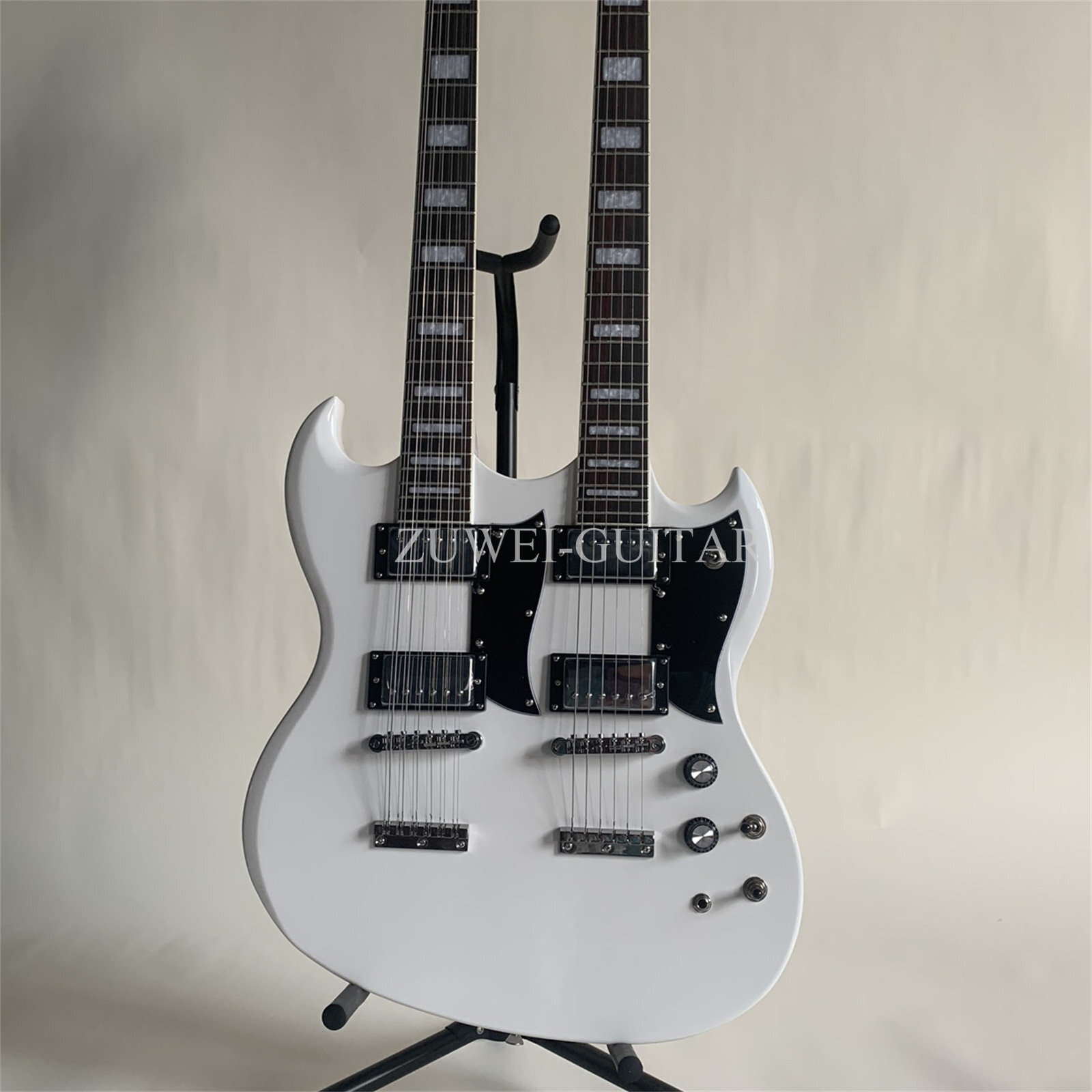 Double Neck 12+6 Strings Electric Guitar White Unbranded Body with ...