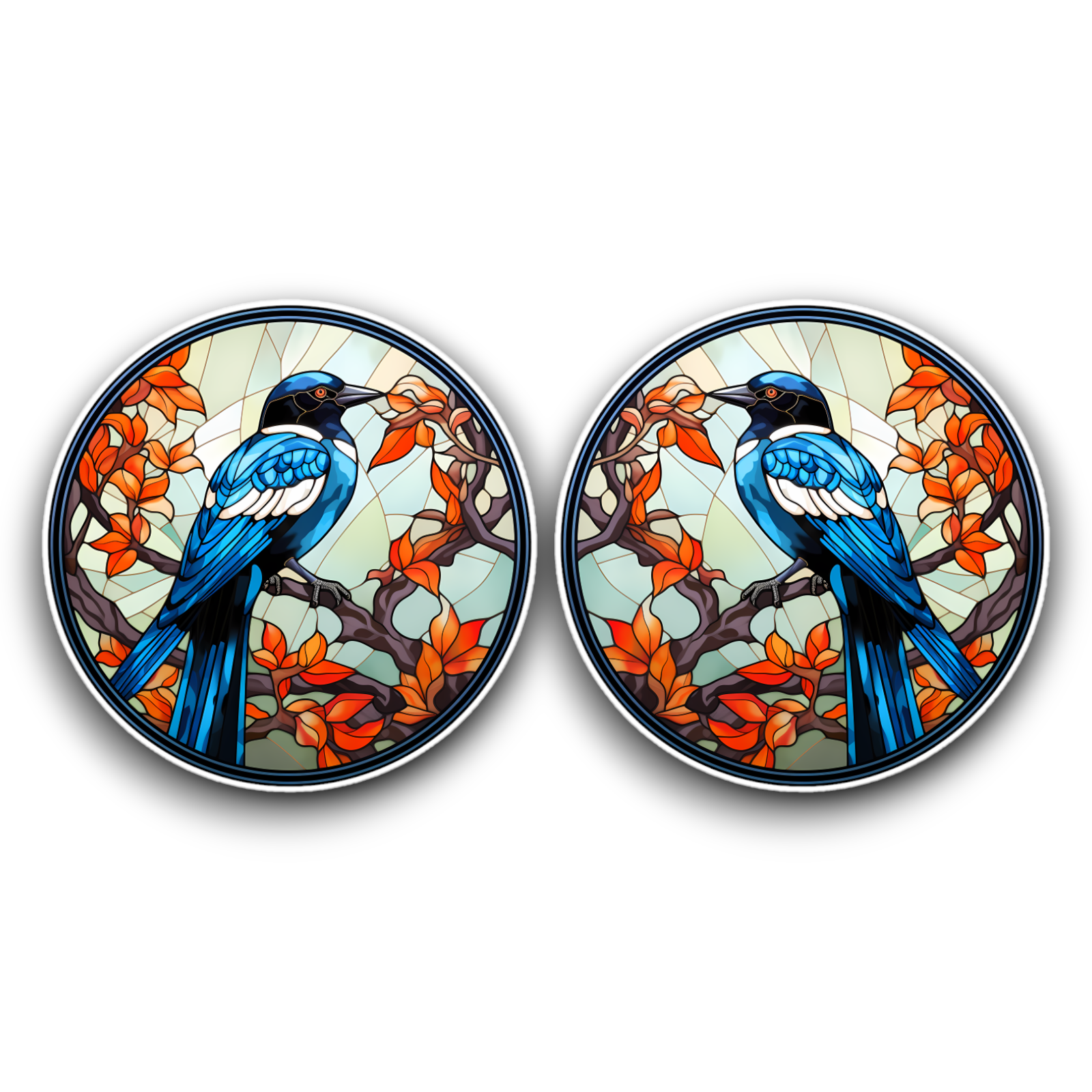 2x Small Magpie Bird Stained Glass Effect Vibrant Vinyl Sticker Decal ...