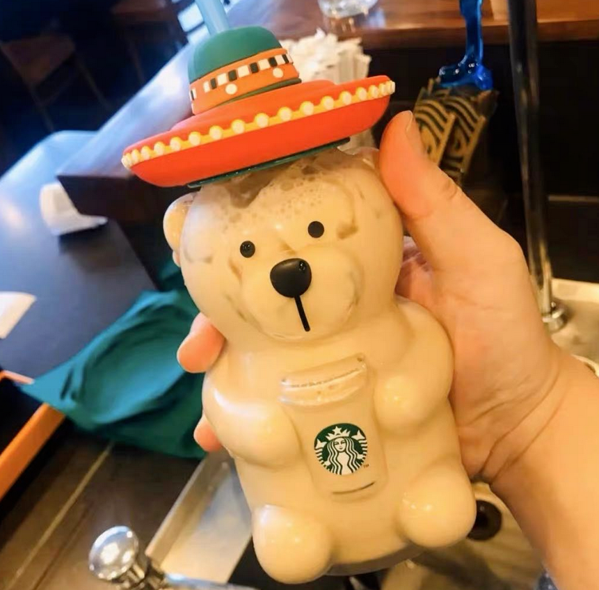 In Stock Starbucks New Lami Bear Straw Glass Cup Water Cup 500ml ...