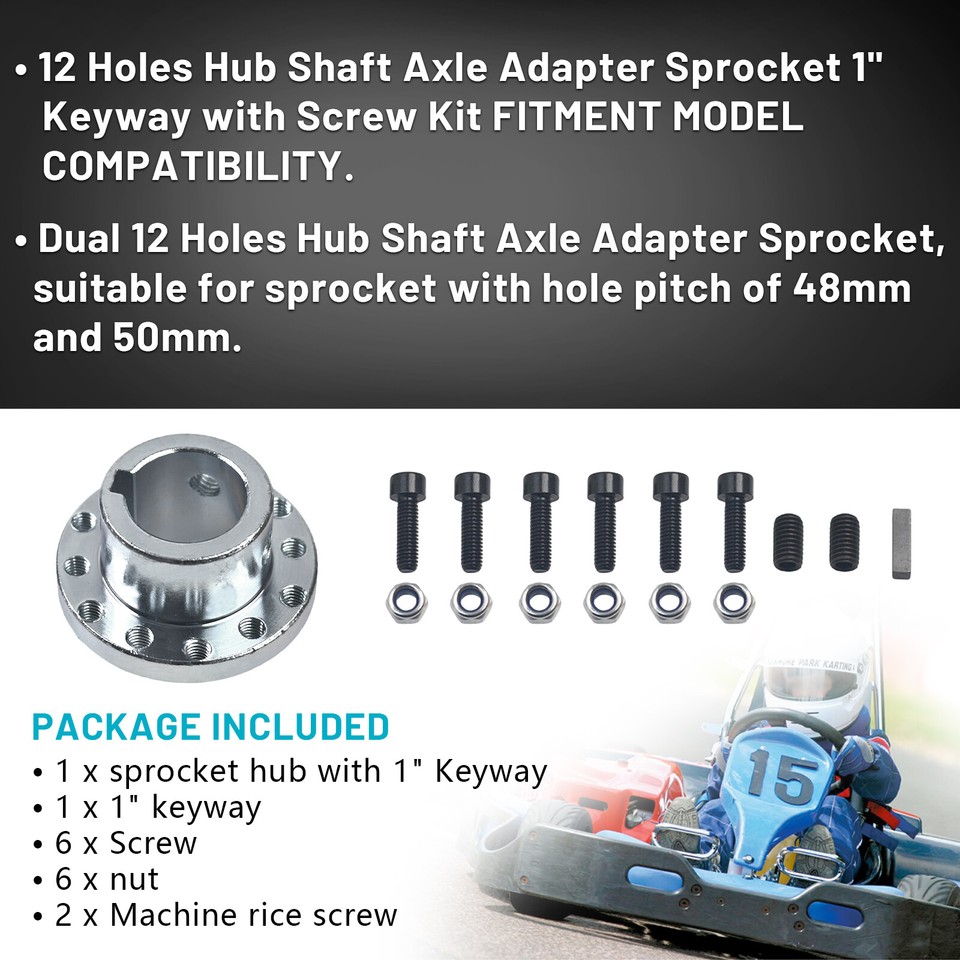 Dual use 12 Hole Rear Axle Sprocket&Brake Disc Hub 1" Bore,for go kart ...