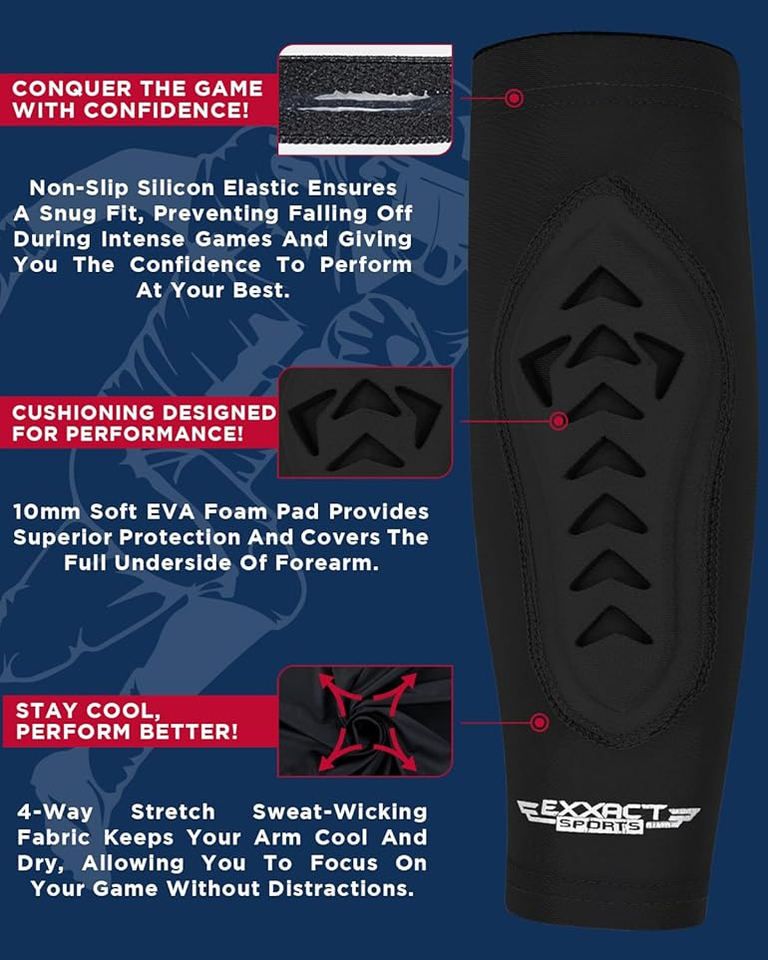 Exxact Sports Padded Forearm Compression Sleeves for Football, Baseball ...