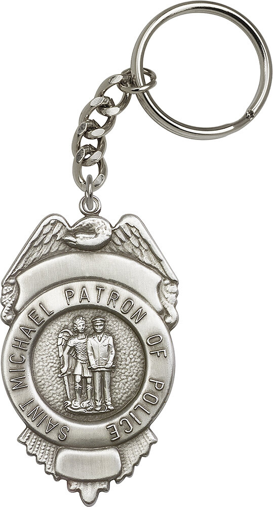 Pewter St. Michael & Police Badge Key Ring KeyChain NEW By Bliss MADE ...