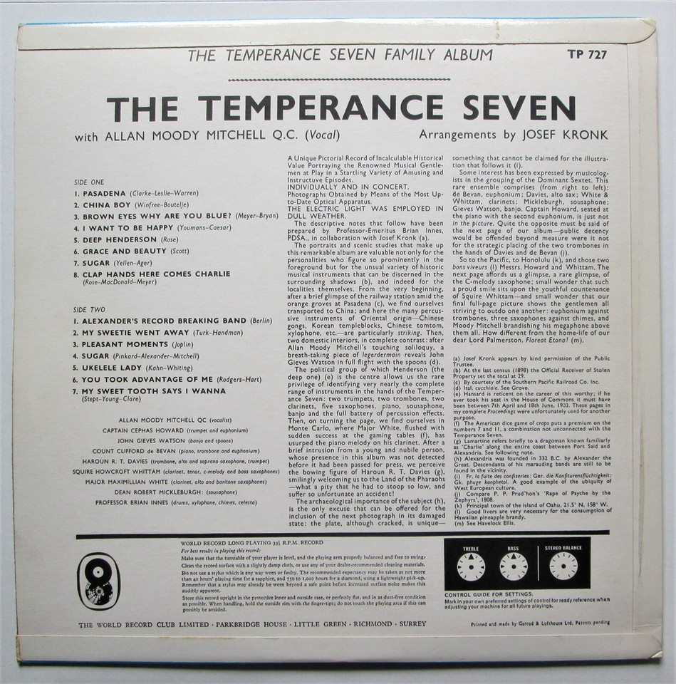 The Temperance Seven - LP - Family Album - World Records - TP 727 - F/B ...