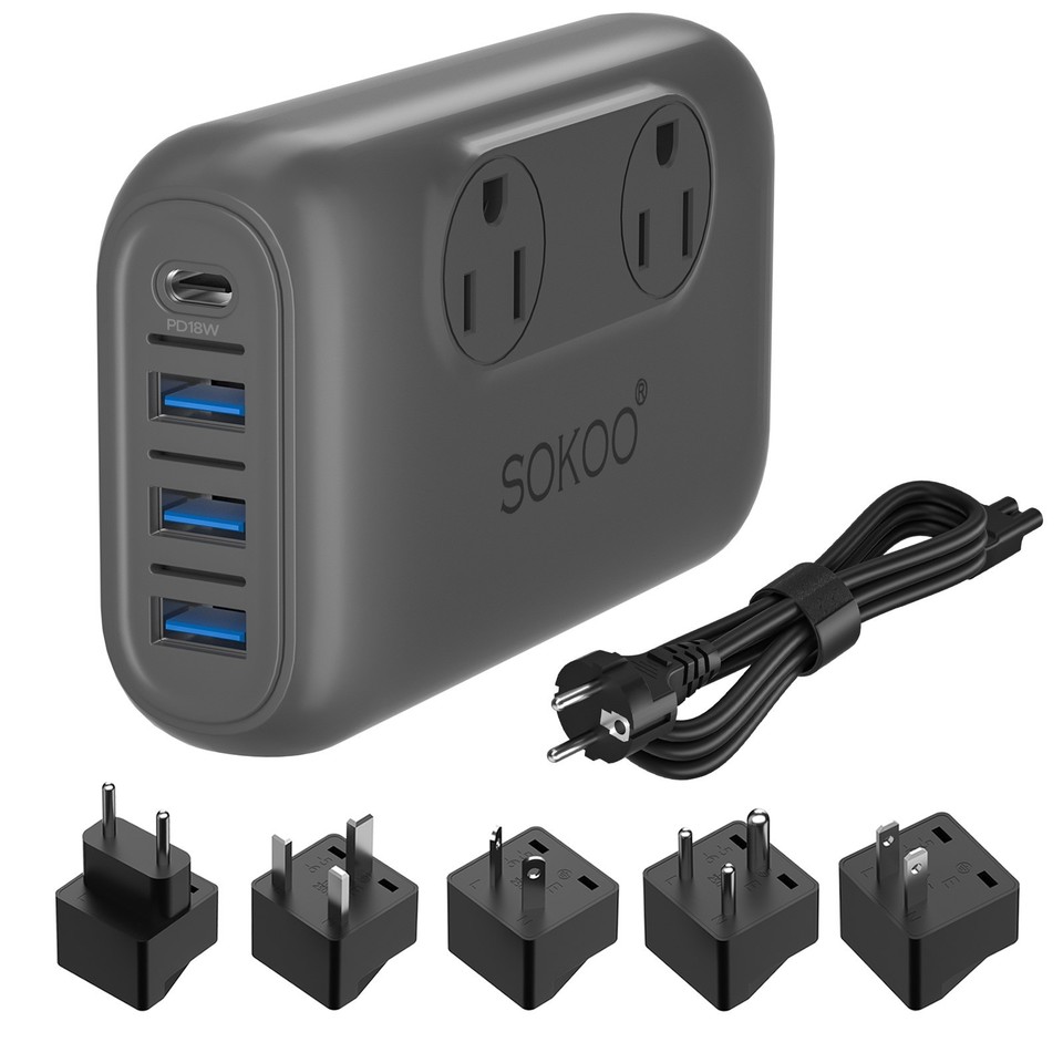 2-Outlet 4 USB International Adapter ,220V to 110V Step Down Voltage ...