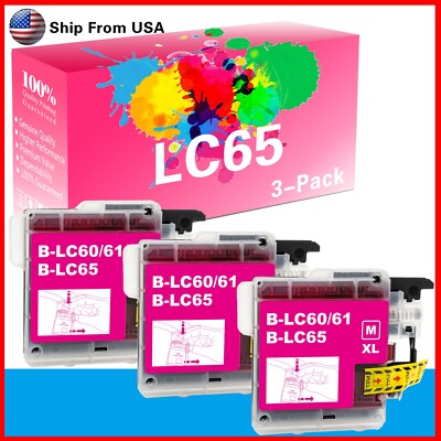 3-Pack LC65 XL LC-65 Magenta Ink Cartridge Work With MFC-6490CW Printer ...