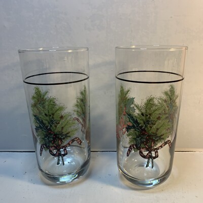 Pair of Pfaltzgraff Farmers Market Holiday Greetings HIGHBALL GLASS 6 5 ...