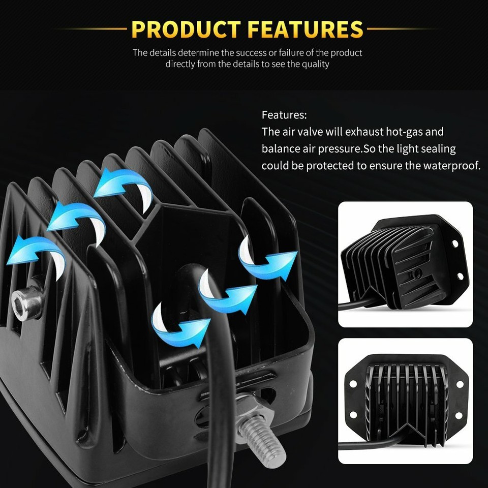 2Pcs 3"Inch LED Work Light Cube Pods Spot Flood OffRoad Lights Truck ...