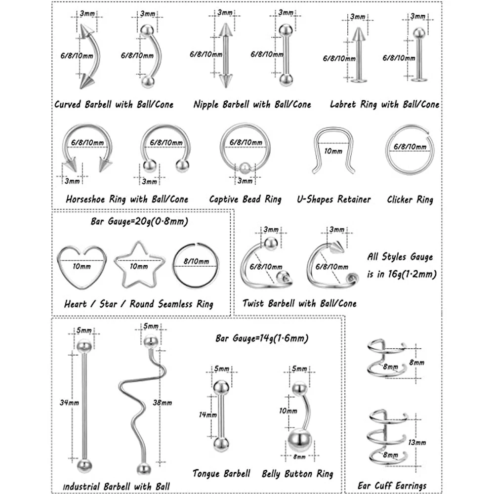 Body Piercing Size Chart