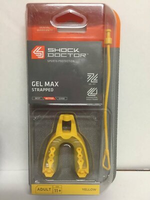 Shock Doctor Gel Max Mouthguard Mouth Guard Gum Piece Yellow Strapped ...