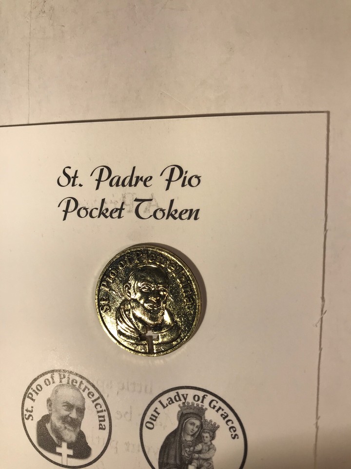 Gold colored Pocket Token Coin Saint St. Padre Pio Our Lady of Grace ...