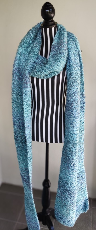 Extremely Long Hand Knit Scarf Cosy Aqua 320cm x 36cm Australian Made ...
